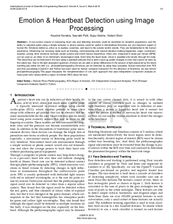 (PDF) Emotion & Heartbeat Detection using Image Processing