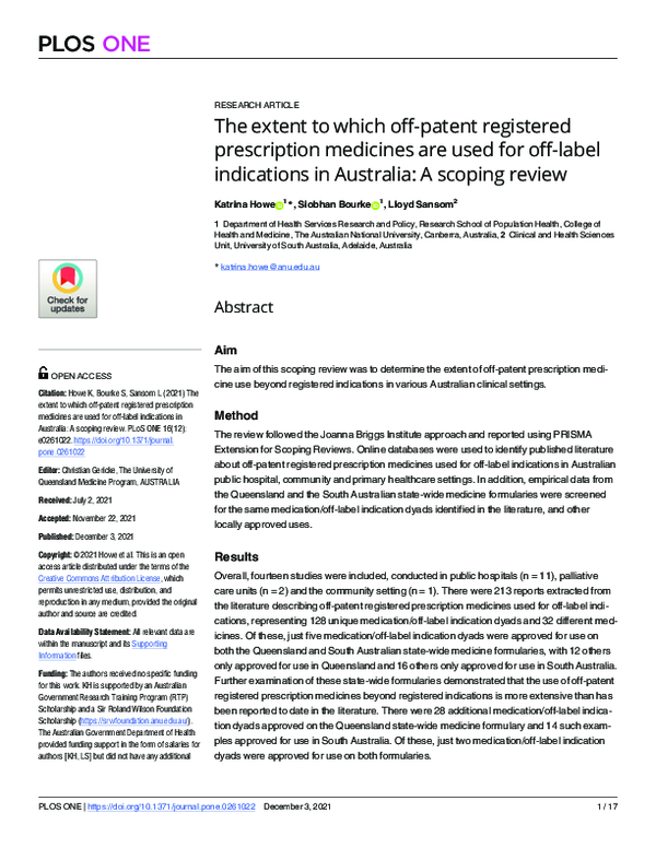 (PDF) The extent to which off-patent registered prescription medicines ...