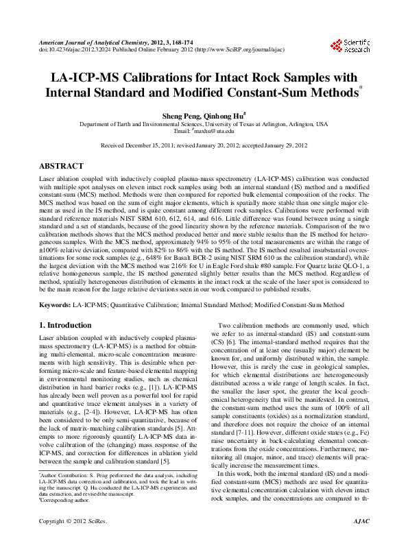 (PDF) LA-ICP-MS Calibrations for Intact Rock Samples with Internal Standard and Modified ...