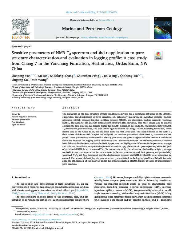 Pdf Sensitive Parameters Of Nmr T2 Spectrum And Their Application To Pore Structure