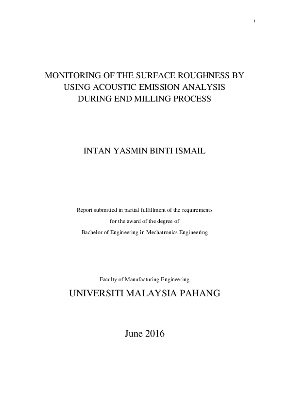 Pdf Monitoring Of The Surface Roughness By Using Acoustic Emission Analysis During End Milling