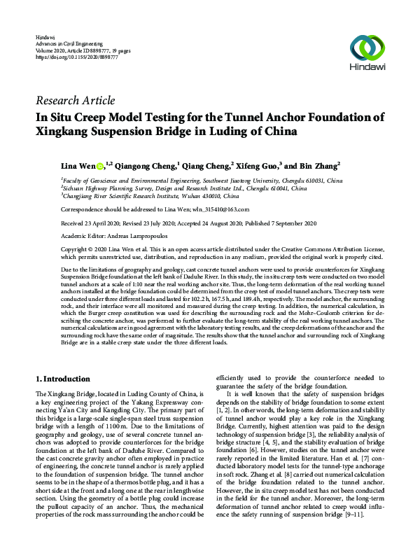 (PDF) In Situ Creep Model Testing for the Tunnel Anchor Foundation of ...