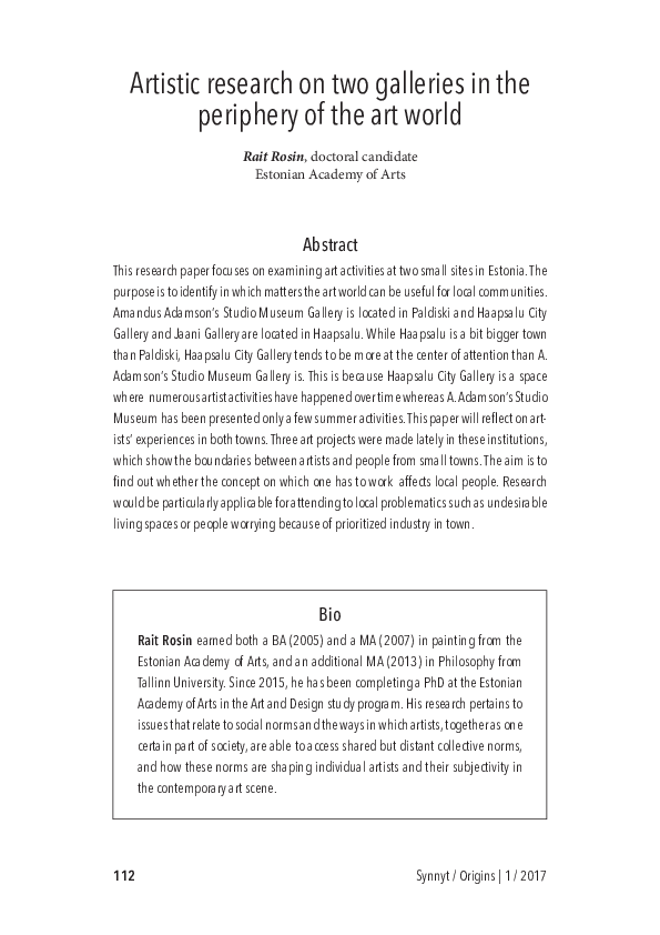 (PDF) Artistic research on two galleries in the periphery of the art world