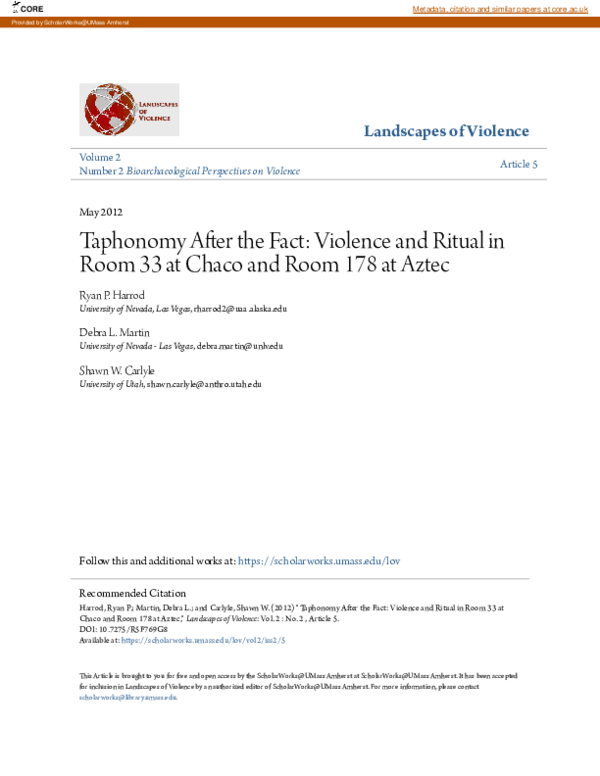 (PDF) Taphonomy After the Fact: Violence and Ritual in Room 33 at Chaco ...