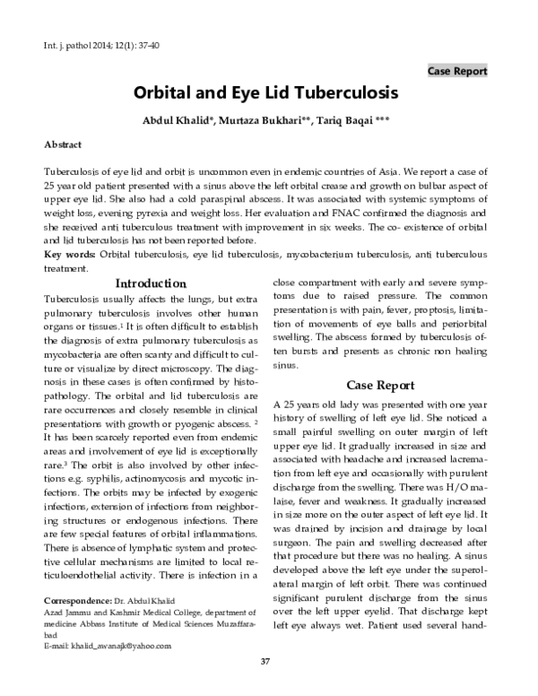 (PDF) Orbital and Eye Lid Tuberculosis
