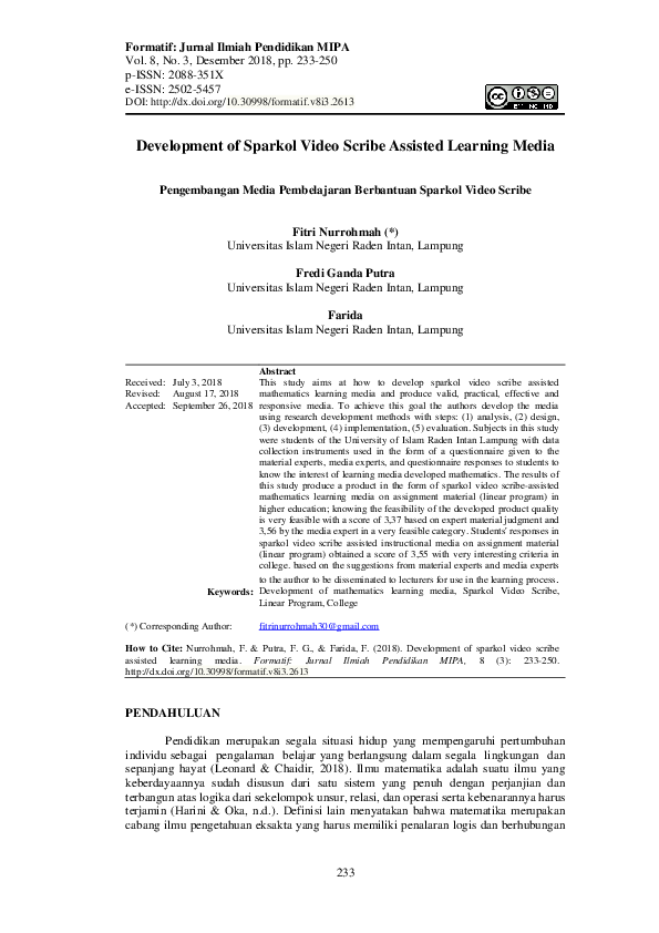 (PDF) Development of Sparkol Vedio Scribe Assisted Learning Media
