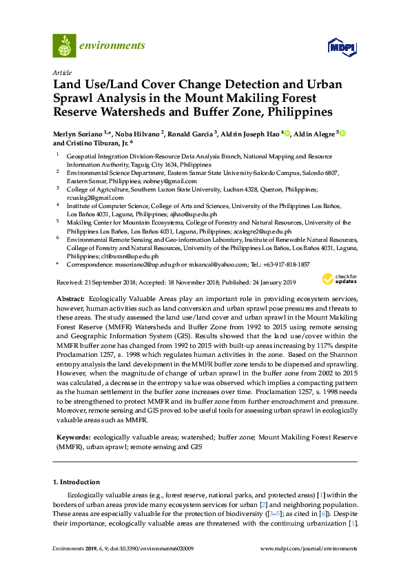 (PDF) Land Use/Land Cover Change Detection and Urban Sprawl Analysis in the Mount Makiling ...
