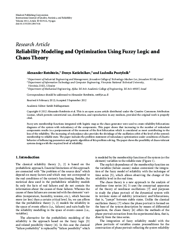 (PDF) Research Article Reliability Modeling and Optimization Using Fuzzy Logic and Chaos Theory