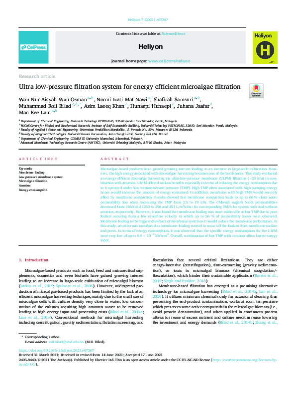 (PDF) Ultra low-pressure filtration system for energy efficient ...