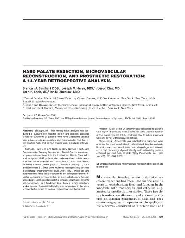 (PDF) Hard palate resection, microvascular reconstruction, and ...