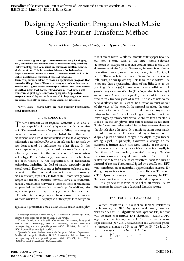 (PDF) Designing Application Programs Sheet Music Using Fast Fourier Transform Method