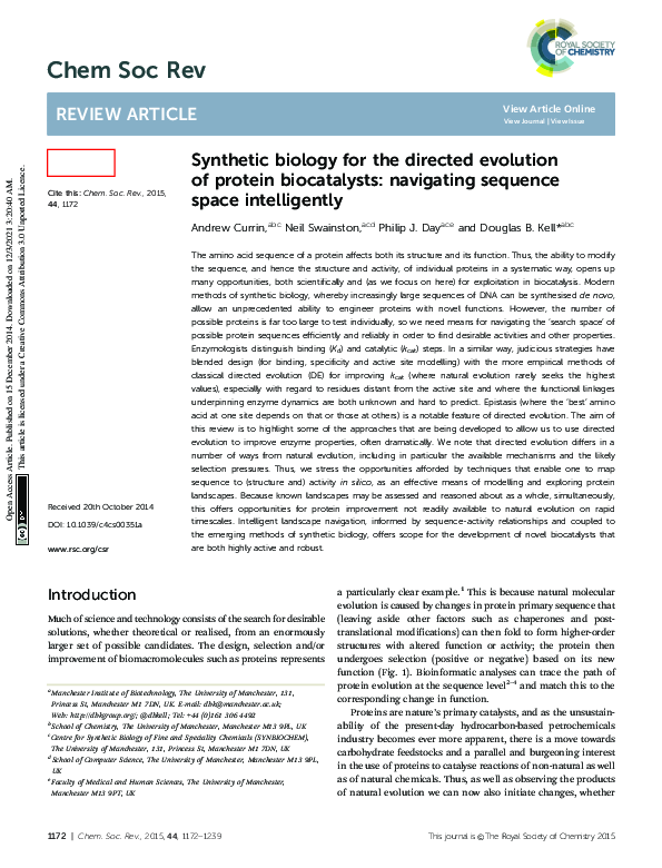 (PDF) Synthetic biology for the directed evolution of protein biocatalysts: navigating sequence ...