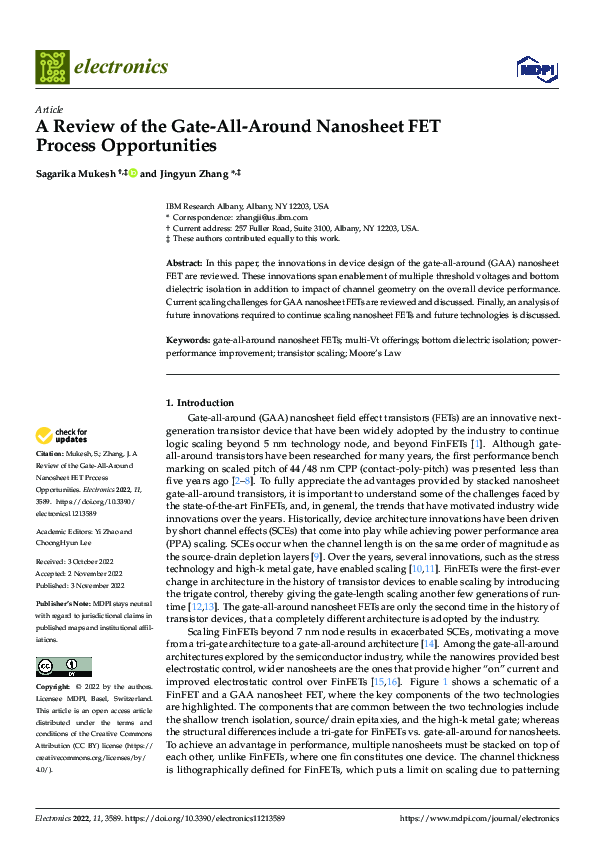 (PDF) A Review of the Gate-All-Around Nanosheet FET Process Opportunities