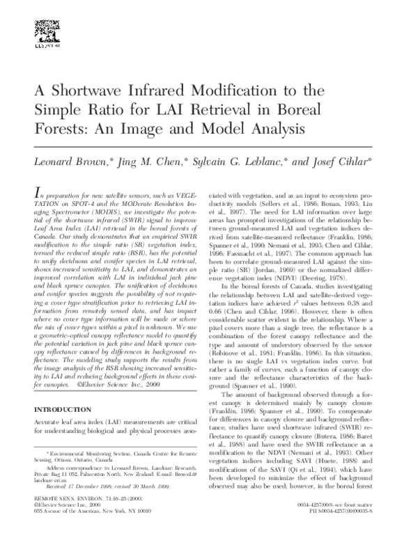 (PDF) A shortwave infrared modification to the simple ratio for LAI ...