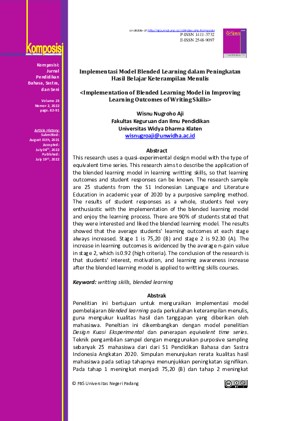 (PDF) Implementasi Model Blended Learning dalam Peningkatan Hasil Belajar Keterampilan Menulis