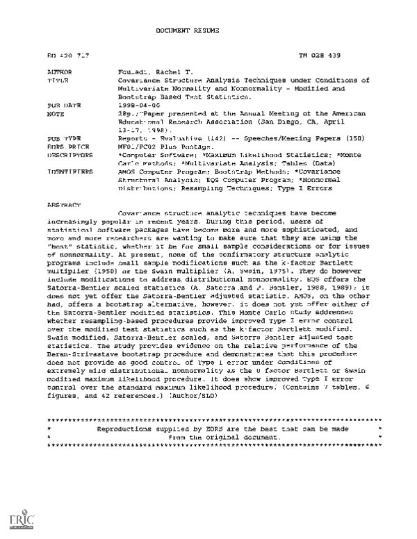 Pdf Covariance Structure Analysis Techniques Under Conditions Of Multivariate Normality And