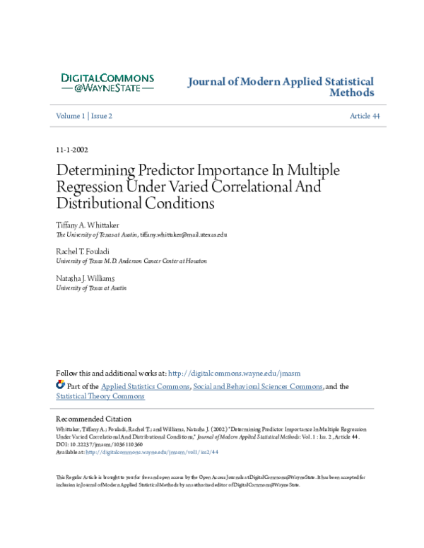Determining Predictor Importance In Multiple Regression Under Varied