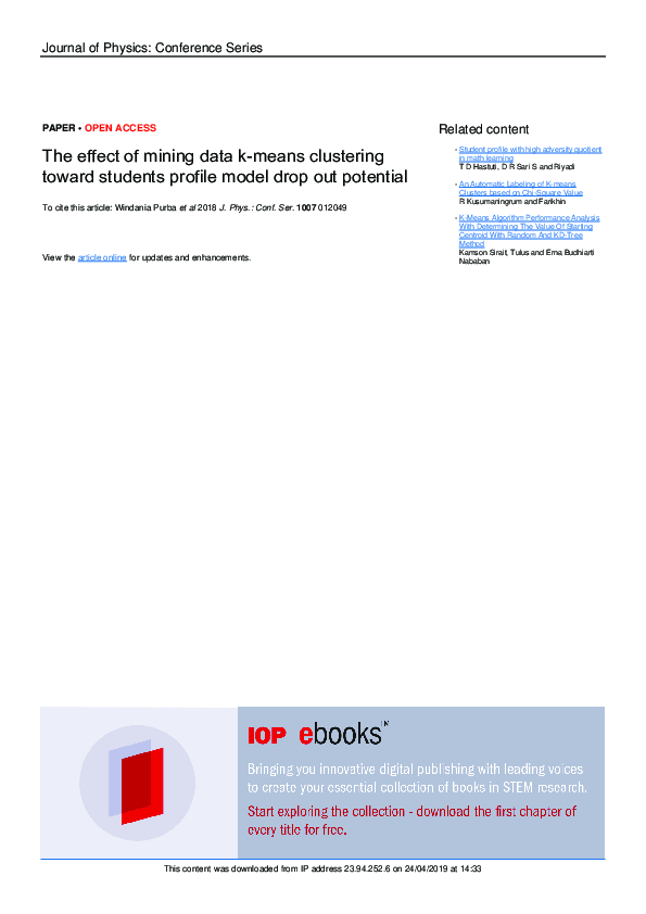 (PDF) The effect of mining data k-means clustering toward students profile model drop out potential