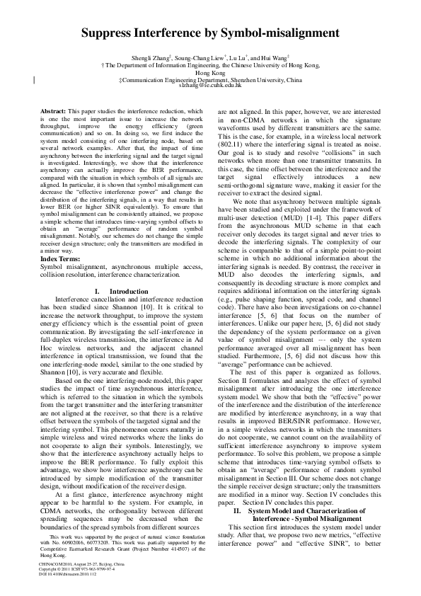 (PDF) Suppress interference by symbol-misalignment | shengli zhang ...