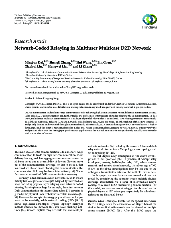 (PDF) Network-Coded Relaying in Multiuser Multicast D2D Network