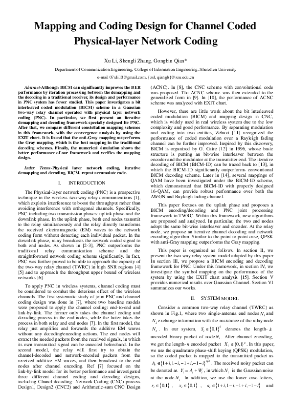 (PDF) Mapping and coding design for channel coded physical-layer network coding