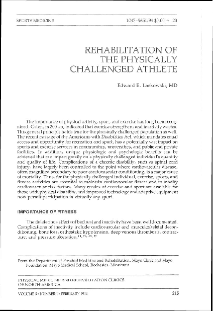 (PDF) Rehabilitation of the Physically Challenged Athlete