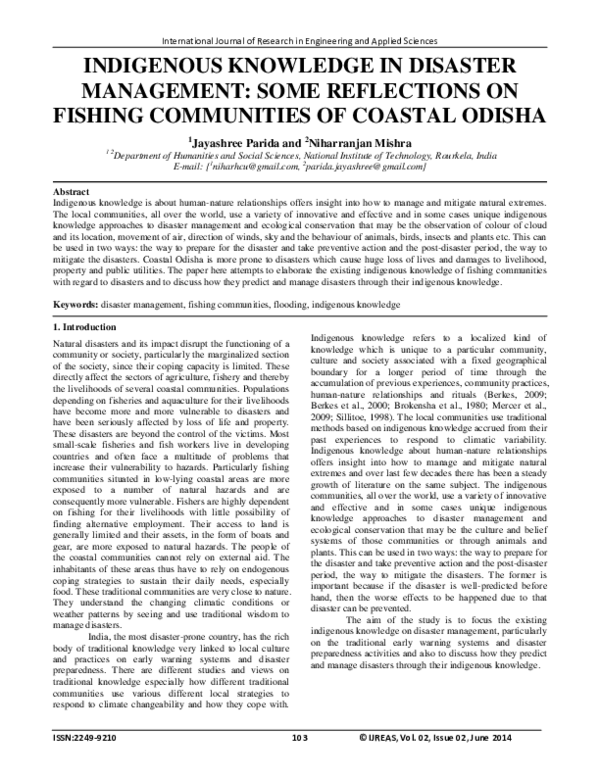 (PDF) Indigenous Knowledge in Disaster Management : Some Reflections on ...