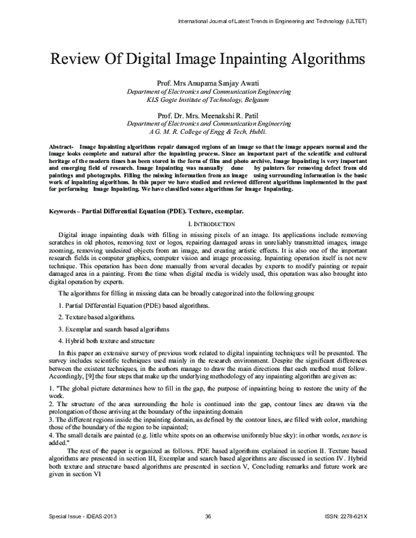(PDF) Of Digital Image Inpainting Algorithms