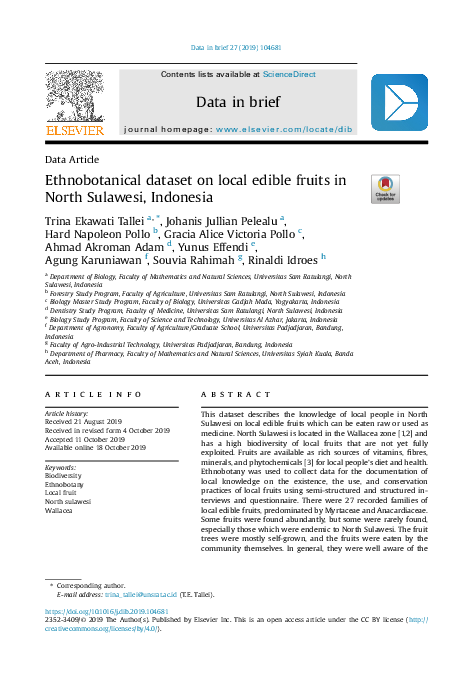 (PDF) Ethnobotanical dataset on local edible fruits in North Sulawesi, Indonesia