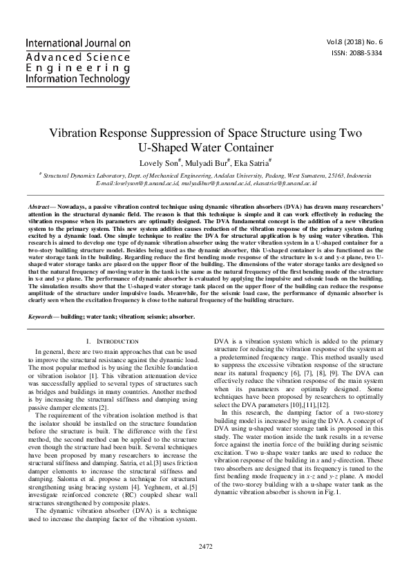 (PDF) Vibration Response Suppression of Space Structure using Two U-Shaped Water Container