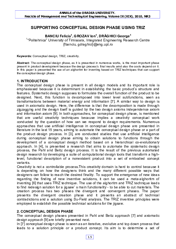 (PDF) Supporting Conceptual Design Phase Using Triz