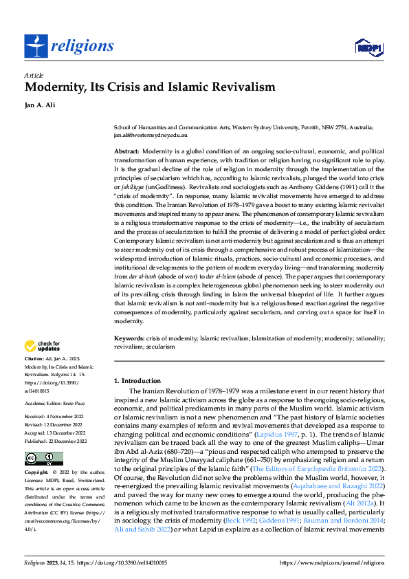 (PDF) Modernity, Its Crisis and Islamic Revivalism