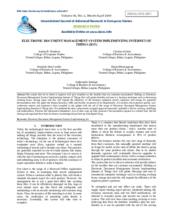 (PDF) Electronic Document Management System Implementing Internet of ... (PDF) Electronic Document Management System Implementing Internet of ...