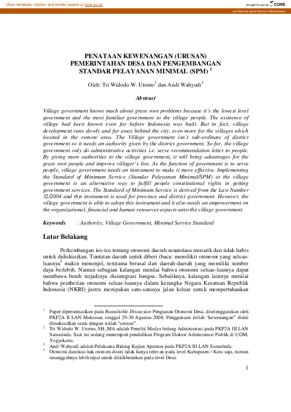 (PDF) Penataan Kewenangan (Urusan) Pemerintahan Desa Dan Pengembangan ...