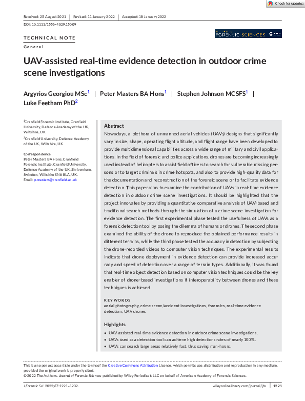 (PDF) UAV ‐assisted real‐time evidence detection in outdoor crime scene investigations