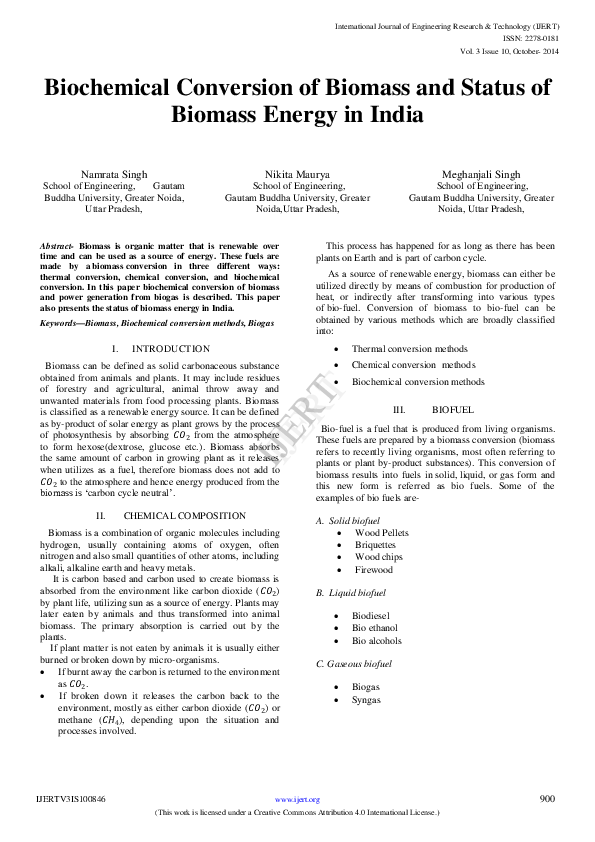 (PDF) Biochemical Conversion of Biomass and Status of Biomass Energy in ...