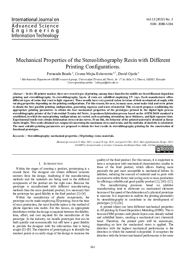 (PDF) Mechanical Properties of the Stereolithography Resin with Different Printing Configurations
