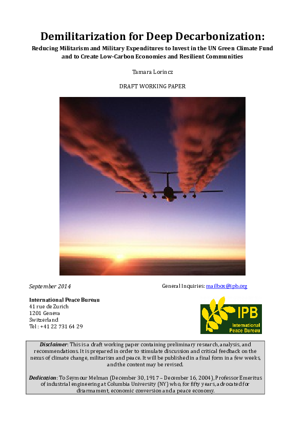 (PDF) Demilitarization for Deep Decarbonization: Reducing Militarism ...