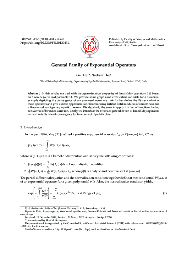 (PDF) General family of exponential operators