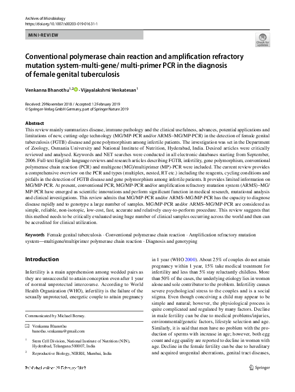 Pdf Conventional Polymerase Chain Reaction And Amplification Refractory Mutation System Multi