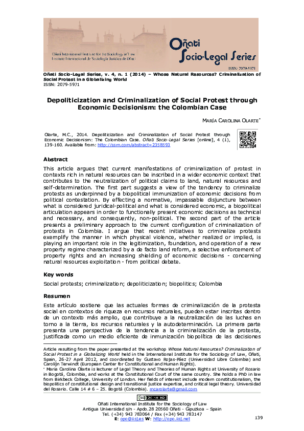 (PDF) Depoliticization and criminalization of social protest through ...