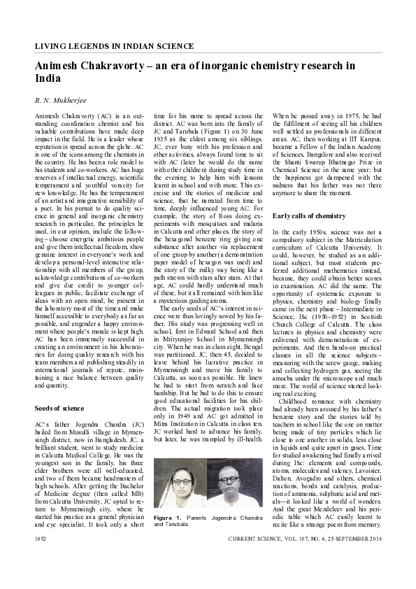 (PDF) Animesh Chakravorty - An Era of Inorganic Chemistry Research in India