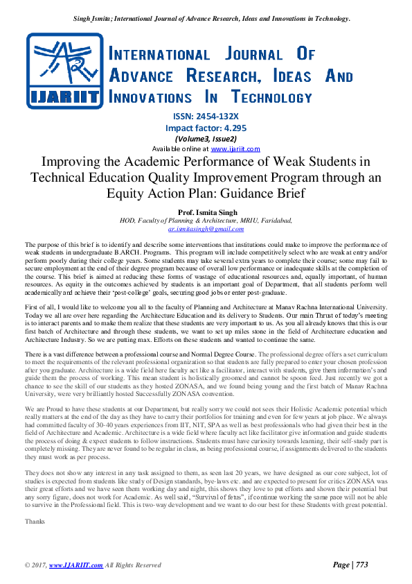 (PDF) Improving the Academic Performance of Weak Students in Technical Education Quality ...