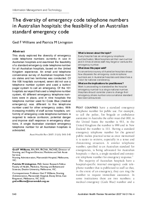 (PDF) The diversity of emergency code telephone numbers in Australian ...