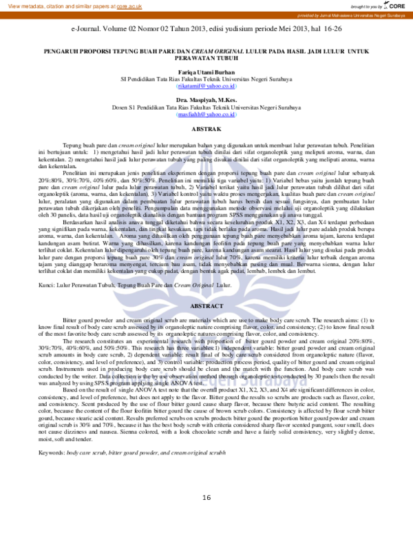 (PDF) Pengaruh Proporsi Tepung Buah Pare Dan Cream Original Lulur Pada ...