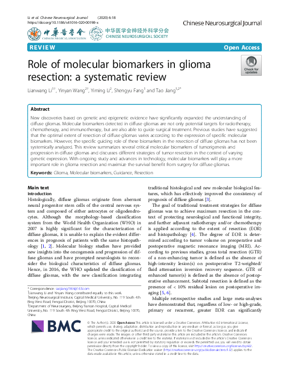 (PDF) Role of molecular biomarkers in glioma resection: a systematic review