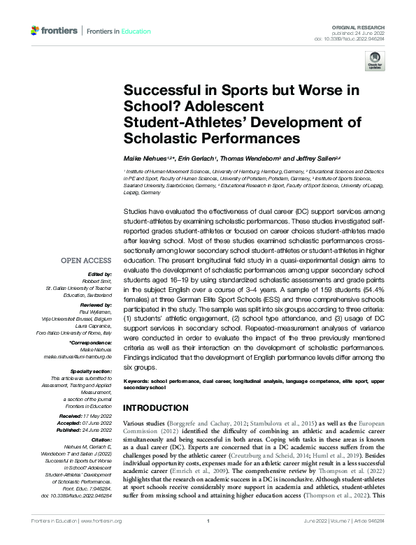 (PDF) Successful in Sports but Worse in School? Adolescent Student ...