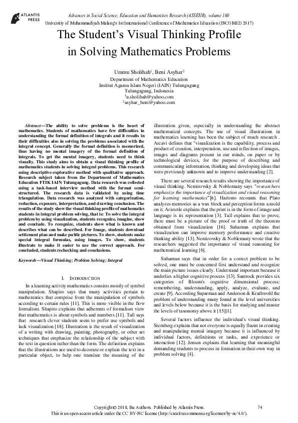 (PDF) The Student's Visual Thinking Profile in Solving Mathematics Problems