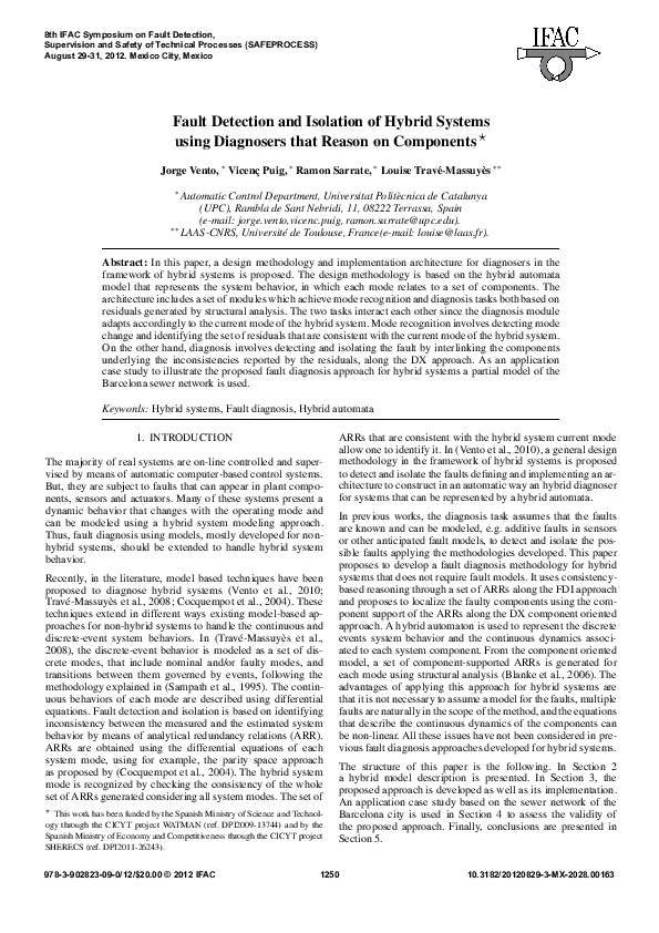 Pdf Fault Detection And Isolation Of Hybrid Systems Using Diagnosers