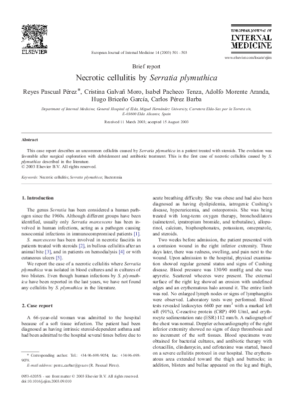 (PDF) Necrotic cellulitis by Serratia plymuthica